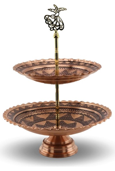 Sonay Bakırcılık Eskitme Kazılmış Iki Katlı Bakır Çerezlik