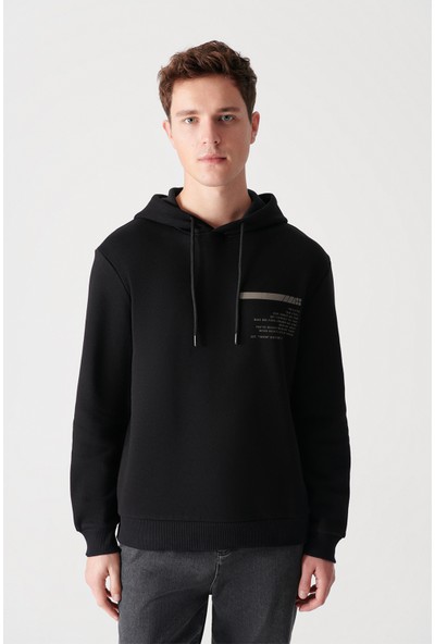 Avva Erkek Siyah Kapüşonlu Yaka Baskılı Sweatshirt A12Y1076 Avva Erkek Siyah Kapüşonlu Yaka Baskılı Sweatshirt A12Y1076