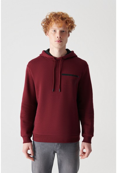 Avva Erkek Bordo Kapüşonlu Yaka Baskılı Sweatshirt A12Y1076