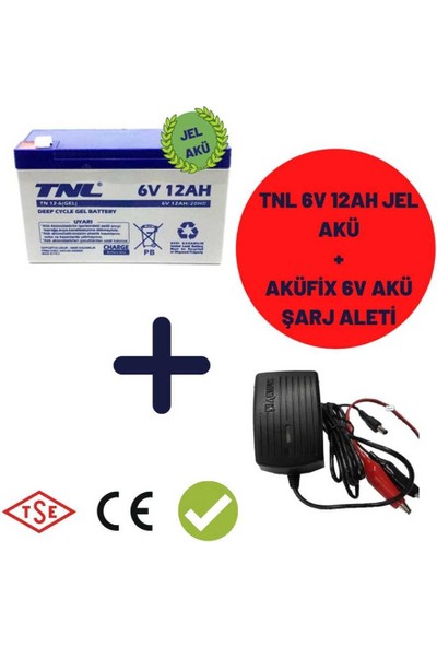 Tnl 6V 12AH Jel Akü ve Aküfix Şarj Aleti Tnl 6V 12AH Jel Akü ve Aküfix Şarj Aleti