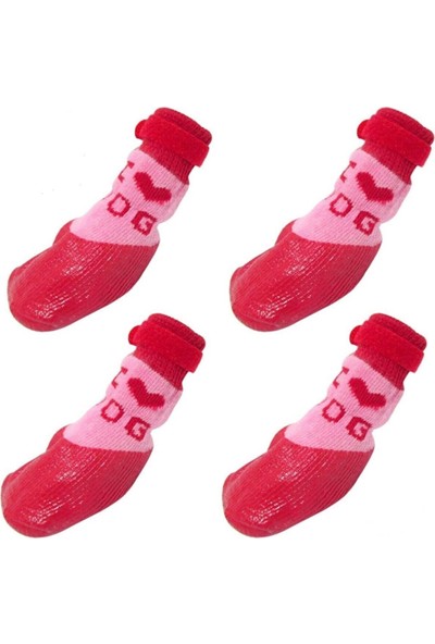 Nunbell Kaydırmaz Köpek Çorabı Ithal 4 Adet Large Kırmızı Set