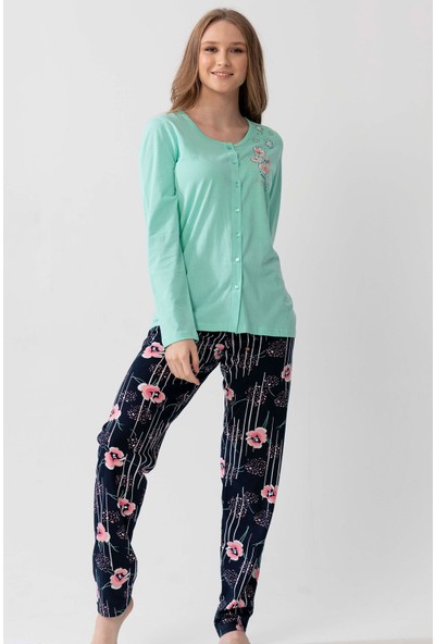 Vienetta Kadın P.suprem Uzun Kol Normal Beden Su Yeşili Pijama Takım Vienetta Kadın P.suprem Uzun Kol Normal Beden Su Yeşili Pijama Takım