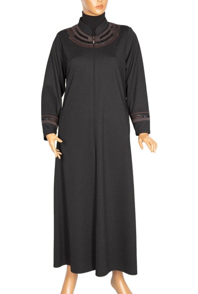 Hesna Kadın Tılsım Battal Mevsimlik Nakışlı Siyah Pardesü