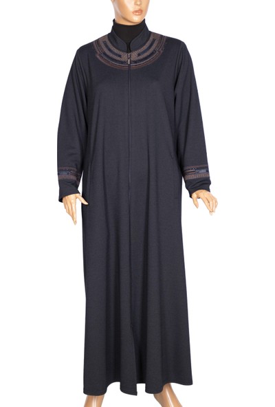 Hesna Kadın Tılsım Battal Mevsimlik Nakışlı Lacivert Pardesü