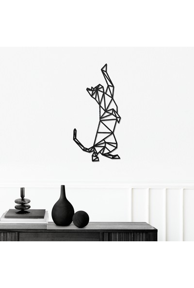 Standarts Lazer Kesim Ahşap Tablo Poligonal Kedi