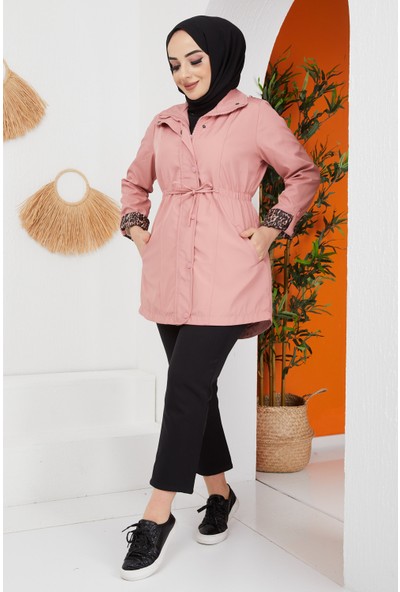 İmaj Butik Bilek Leopar Desenli Trençkot/pudra İmaj Butik Bilek Leopar Desenli Trençkot/pudra