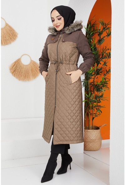 İmaj Butik Önü Kapitone Detaylı Kaşe Kaban/kahverengi