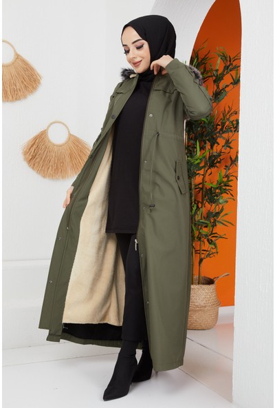 İmaj Butik Içi Kürklü Tam Boy Pardesü Kaban/haki