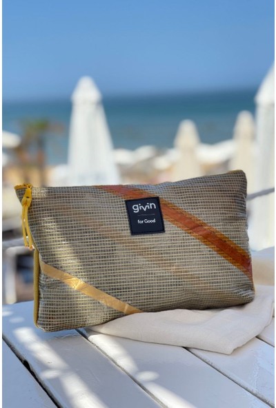 Givin İyilik Mağazası Givin Yelken Kumaş Plaj Çantası Sarı Turuncu Kevlar