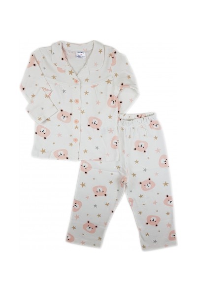 Luggi Kız Bebek Yakalı Ayıcık Pijama Pembe