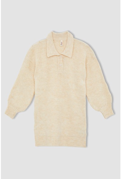 DeFacto Kız Çocuk Regular Fit Polo Yaka Kazak W7613A621WN