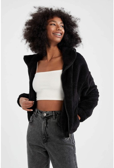 DeFacto Relax Fit Balıkçı Yaka Uzun Kollu Pelüş Hırka X4860AZ21CW