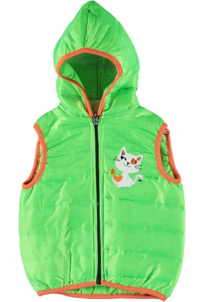 Paketle Express Kedi Nakışlı Kapüşonlu Kız Şişme Yelek 3/6 Yaş