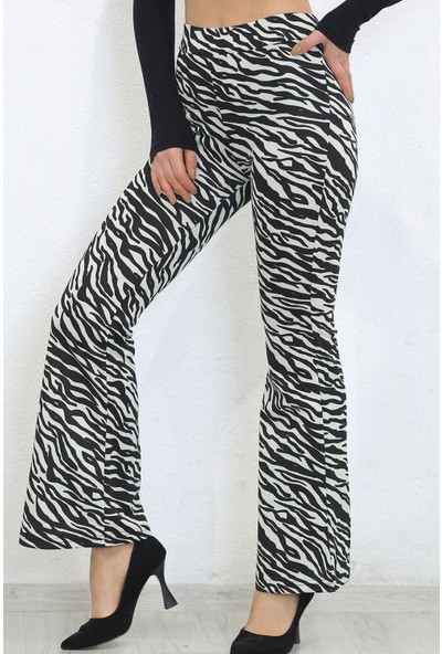 Velizade Zebra Desenli Ispanyol Paça Tayt Siyah - 8426.1355. Velizade Zebra Desenli Ispanyol Paça Tayt Siyah - 8426.1355.