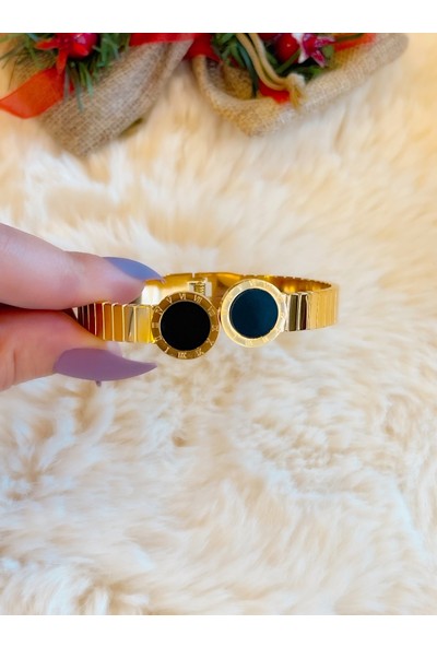 Wise Kadın Çelik 2 Li Siyah Taşlı Bileklik