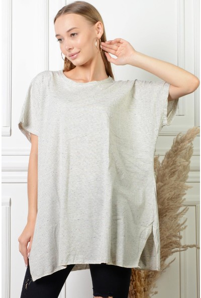 Pinkmark Kadın Büyük Beden Salaş Yırtmaçlı Ekru Bluz PMBL25318