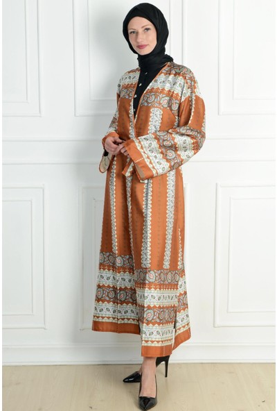 Pinkmark Kadın Kiremit Etnik Desenli Kemerli Tesettür Kimono PMCK25413 Pinkmark Kadın Kiremit Etnik Desenli Kemerli Tesettür Kimono PMCK25413