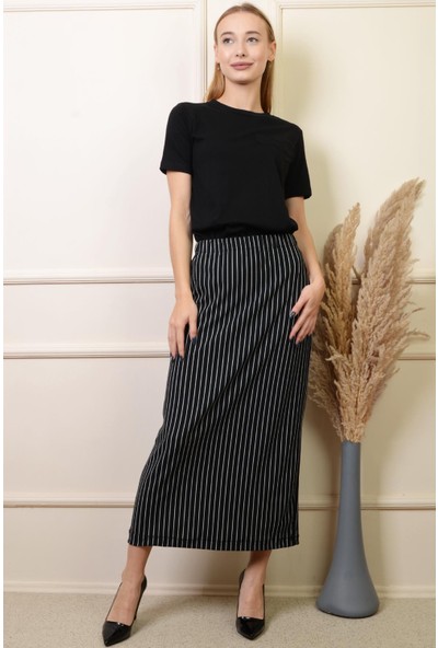 Pinkmark Kadın Siyah Beyaz Çizgili Kalem Tesettür Etek PMPT25401