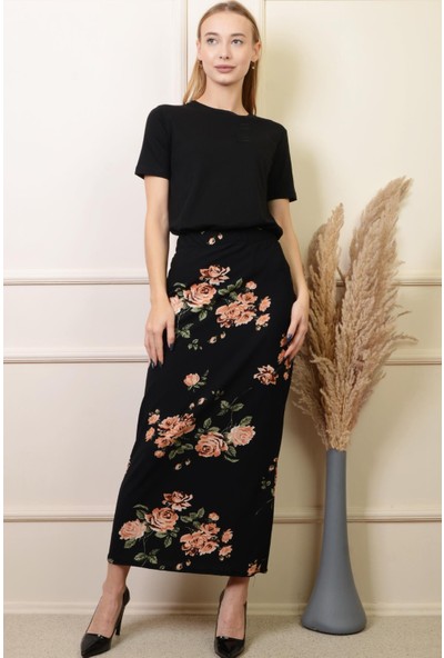 Pinkmark Kadın Siyah Çiçek Desenli Kalem Tesettür Etek PMPT25400
