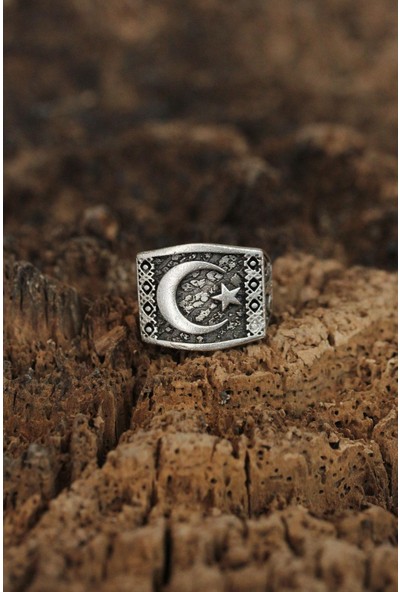 Clariss Ayarlamalı Ay Yıldız Tasarımlı Motifli Erkek Yüzük