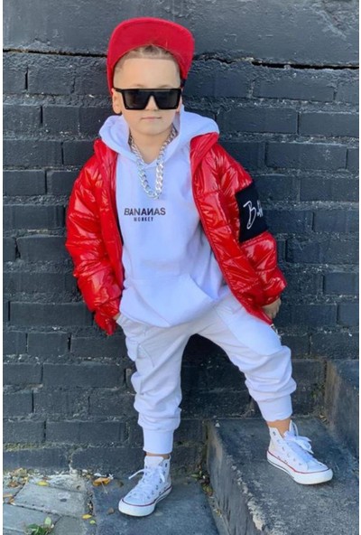 Riccotarz Erkek Çocuk Bereli Bubbe Kırmızı Parlak Şişme Mont