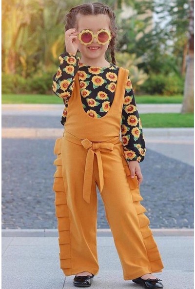 Riccotarz Kız Çocuk Sunflowers Bandanalı Fırfır Volanlı Hardal Salopet Tulum Riccotarz Kız Çocuk Sunflowers Bandanalı Fırfır Volanlı Hardal Salopet Tulum