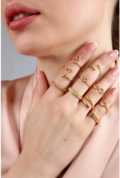 Aurrari Kadın Altın Kaplama 10'lu Yüzük Seti(Ayarlanabilir)