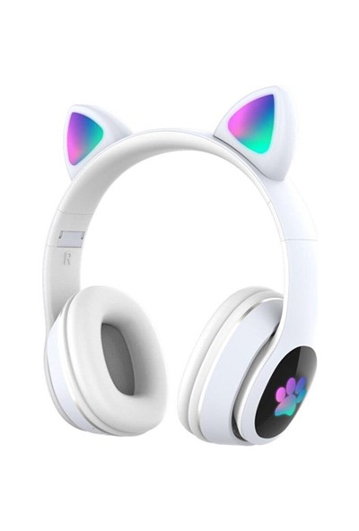 Kedi Kulaklık Kulaküstü Bluetooth Kulaklık 5.0 Kablosuz LED Işıklı Kulaklık