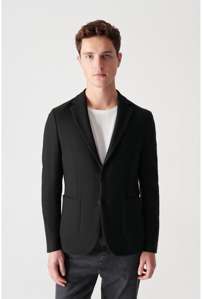 Avva Erkek Siyah Mono Yaka Düz Slim Fit Torba Cepli Ceket A12Y4047