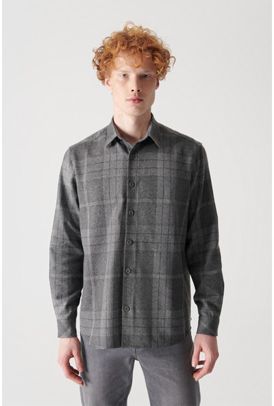 Avva Erkek Antrasit Oduncu Düğmeli Yaka Comfort Fit Gömlek A12Y2189