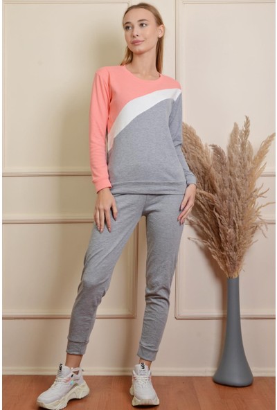 Pinkmark Kadın Rahat Kesim Gri Pudra Parça Desenli Pamuklu Eşofman Takımı PMTK25376 Pinkmark Kadın Rahat Kesim Gri Pudra Parça Desenli Pamuklu Eşofman Takımı PMTK25376