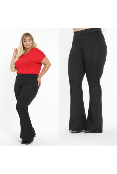 Büyük Bedenim Dalgıç Kumaş Ispanyol Paça Pantolon Ütü Dikişli