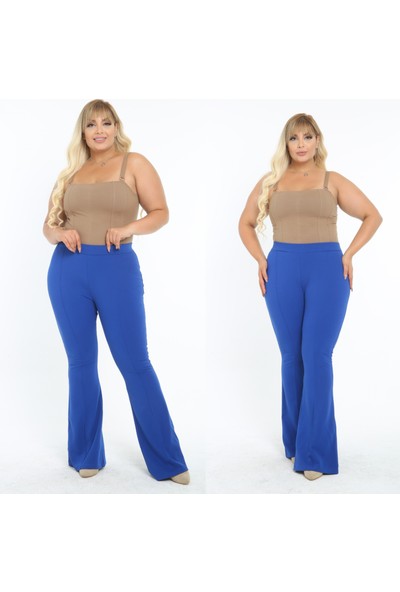 Büyük Bedenim Dalgıç Kumaş Ispanyol Paça Pantolon Ütü Dikişli