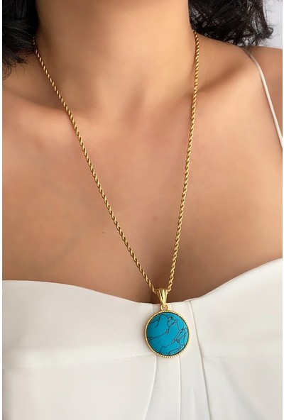 ÇLK Accessories Özel Seri Yuvarlak Taşlı Firuze Kolye TRKOLYE5839 B310003