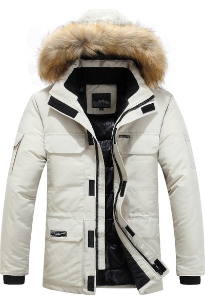 Heiqu Erkek Polyester Kürk Kapüşönlü Mont -Beyaz (Yurt Dışından) Heiqu Erkek Polyester Kürk Kapüşönlü Mont -Beyaz (Yurt Dışından)