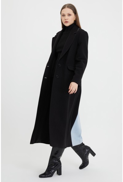 Kontrast Renkli Pilikaşeli Uzun Kaban Kontrast Renkli Pilikaşeli Uzun Kaban