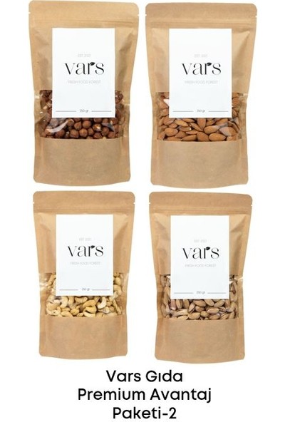 Vars Gıda Premium Avantaj Paketi-2 (Çiğ Fındık, Çiğ Badem, Çiğ Kaju, Kav. Antep Fıstığı) 1 kg Vars Gıda Premium Avantaj Paketi-2 (Çiğ Fındık, Çiğ Badem, Çiğ Kaju, Kav. Antep Fıstığı) 1 kg