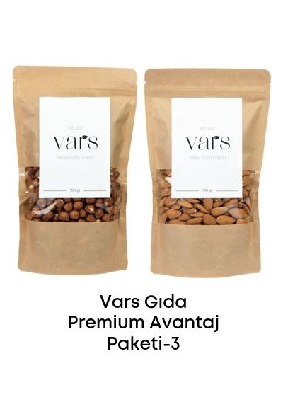 Vars Gıda Premium Avantaj Paketi-3 (Çiğ Fındık, Çiğ Badem) 500 gr. Vars Gıda Premium Avantaj Paketi-3 (Çiğ Fındık, Çiğ Badem) 500 gr.