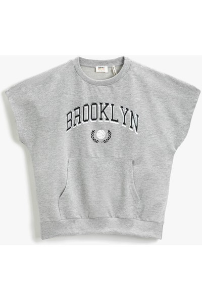 Koton Baskılı Kanguru Cepli Kısa Kollu Sweatshirt