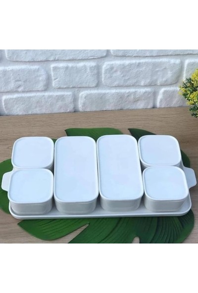 Acar Porselen Tepsili 6'lı Kapaklı Porselen Kahvaltılık Set