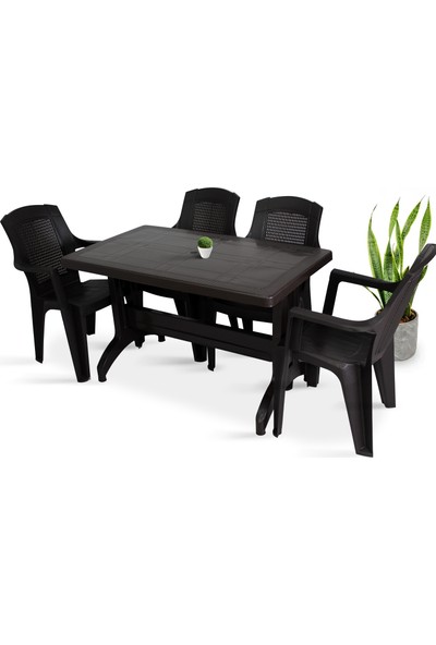 Bahex 70X120CM Wee Katlanır Ayaklı 4 Kişilik Plastik Bahçe Balkon Masa Takımı