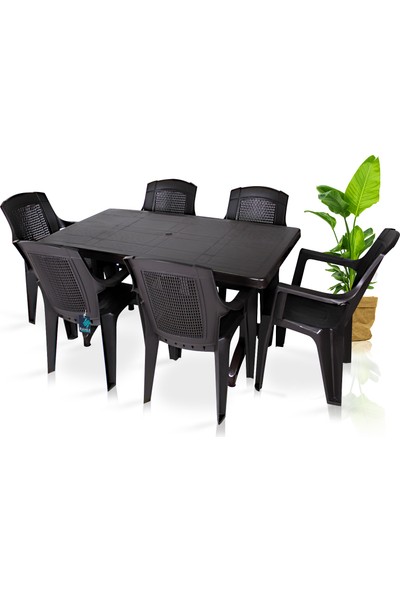 Bahex 80X140CM Furni Pro 6 Kişilik Plastik Bahçe Balkon Masa Takımı Katlanır Ayaklı