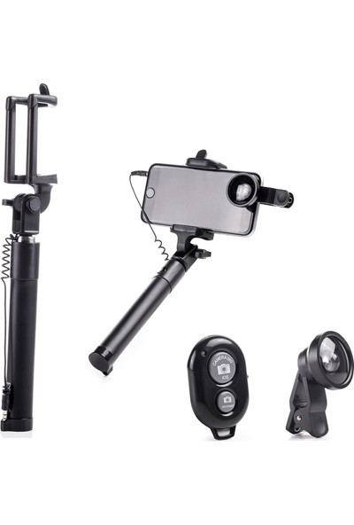 Preo My Photo 3'lü Kablosuz Selfie Stick Set Siyah