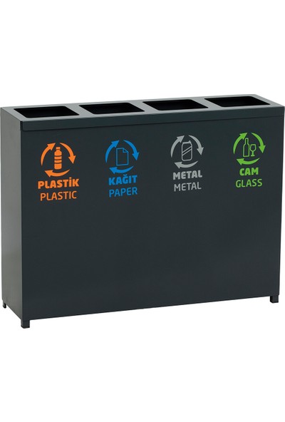 Ovata 4'lü Metal Sıfır Atık Kutusu Geri Dönüşüm Çöp Kovası + Pil Kutusu
