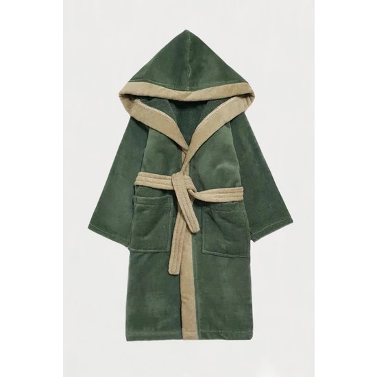 Helenito Çocuk Bornozu Kapüşonlu Kadife Kumaş Haki Renk Fiyatı