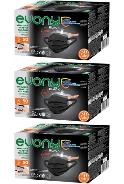 Evony Elastik Kulaklı Siyah Maske 150 Adet Evony Elastik Kulaklı Siyah Maske 150 Adet
