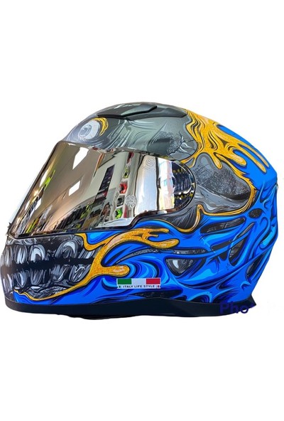 Sway Kask Sw-816 Mat Teeth Blue Aynalı Cam Sway Kask Sw-816 Mat Teeth Blue Aynalı Cam