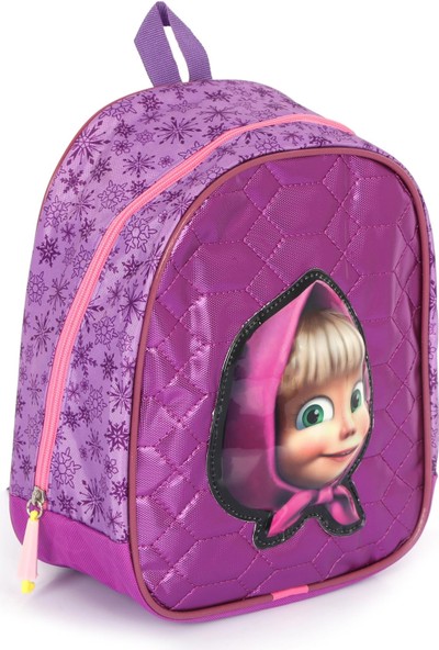 Masho Trend Mor Parlak Dikişli Maşa Baskılı Anaokulu Çantası Kreş Çantası Masha Çanta Masha ile Koca Ayı