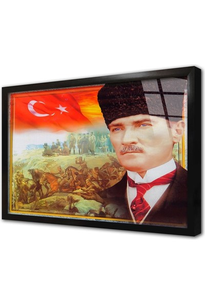 Tablosan Çanakkale Savaşı ve Atatürk Çerçeveli Cam Tablo Tablosan Çanakkale Savaşı ve Atatürk Çerçeveli Cam Tablo