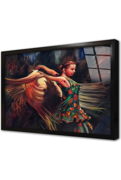 Tablosan Dans Eden Kadın Çerçeveli Cam Tablo